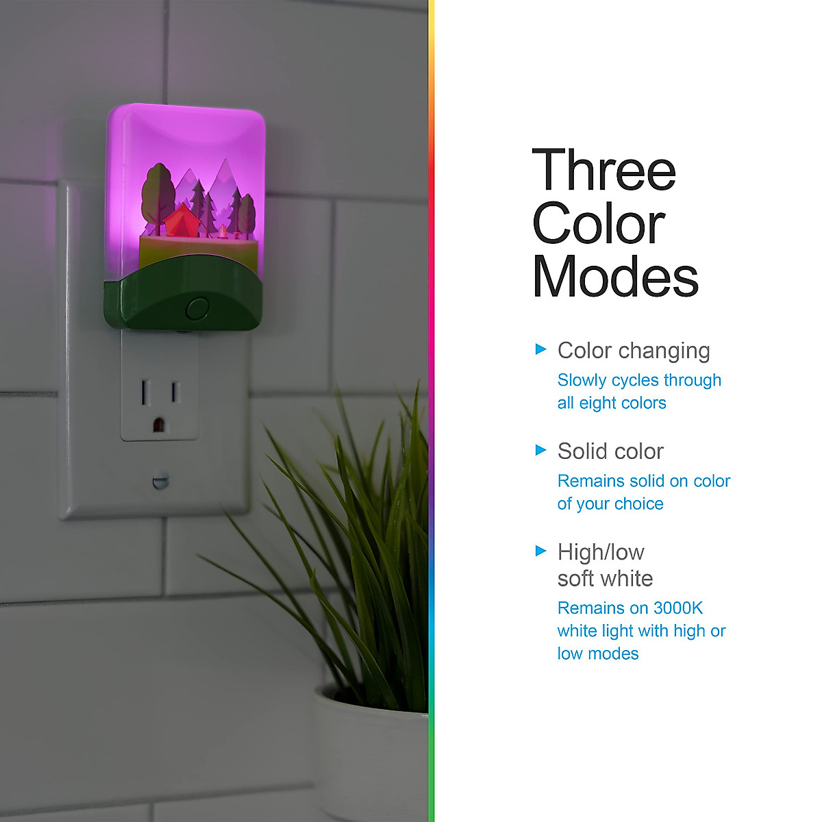 GE Color-Changing LED Night Light, Forest Design, Plugs Into Wall, Dusk To Dawn Sensor, For Kids Adults Bedroom Bathroom, Play Room, Nursery, 1 pack, 52711