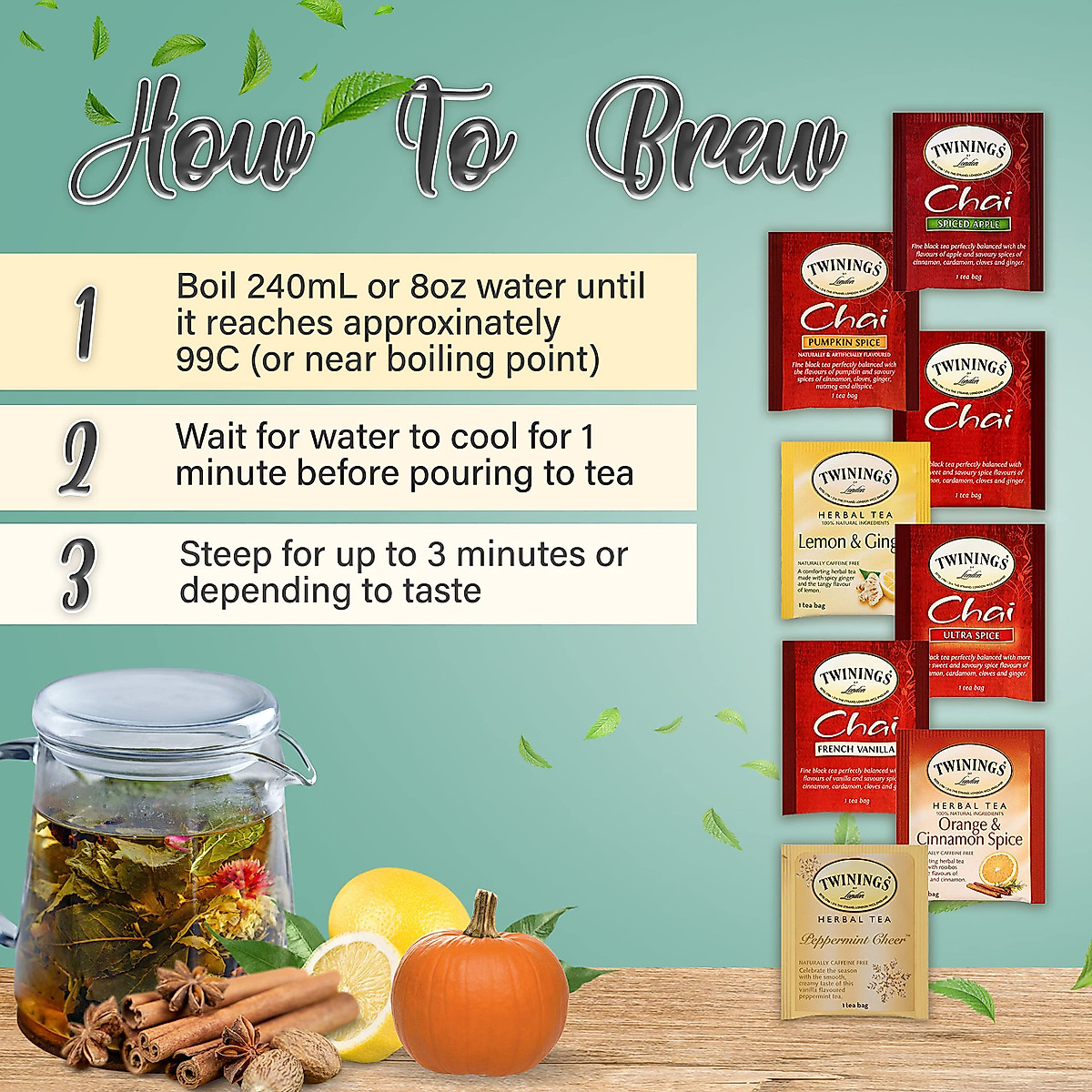 Tea Bunch Tea Variety Tea Bags 40 Tea Bags Individually Wrapped Herbal Tea Bags and Twinnings Black Tea Variety Pack Comes in 8 Types of Teas with 20 Honey Sticks 61.0 Count