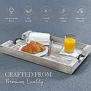 Rustic Serving Tray with Extra Long Handle, Decoration Tray, Bed Tray(set of 2)Large 20 x 14 x 2'' -Small 16 x 11 x 2'' Dinner Romantic Breakfast on Bed for your Partner, Home decor, Coffee Table Tray