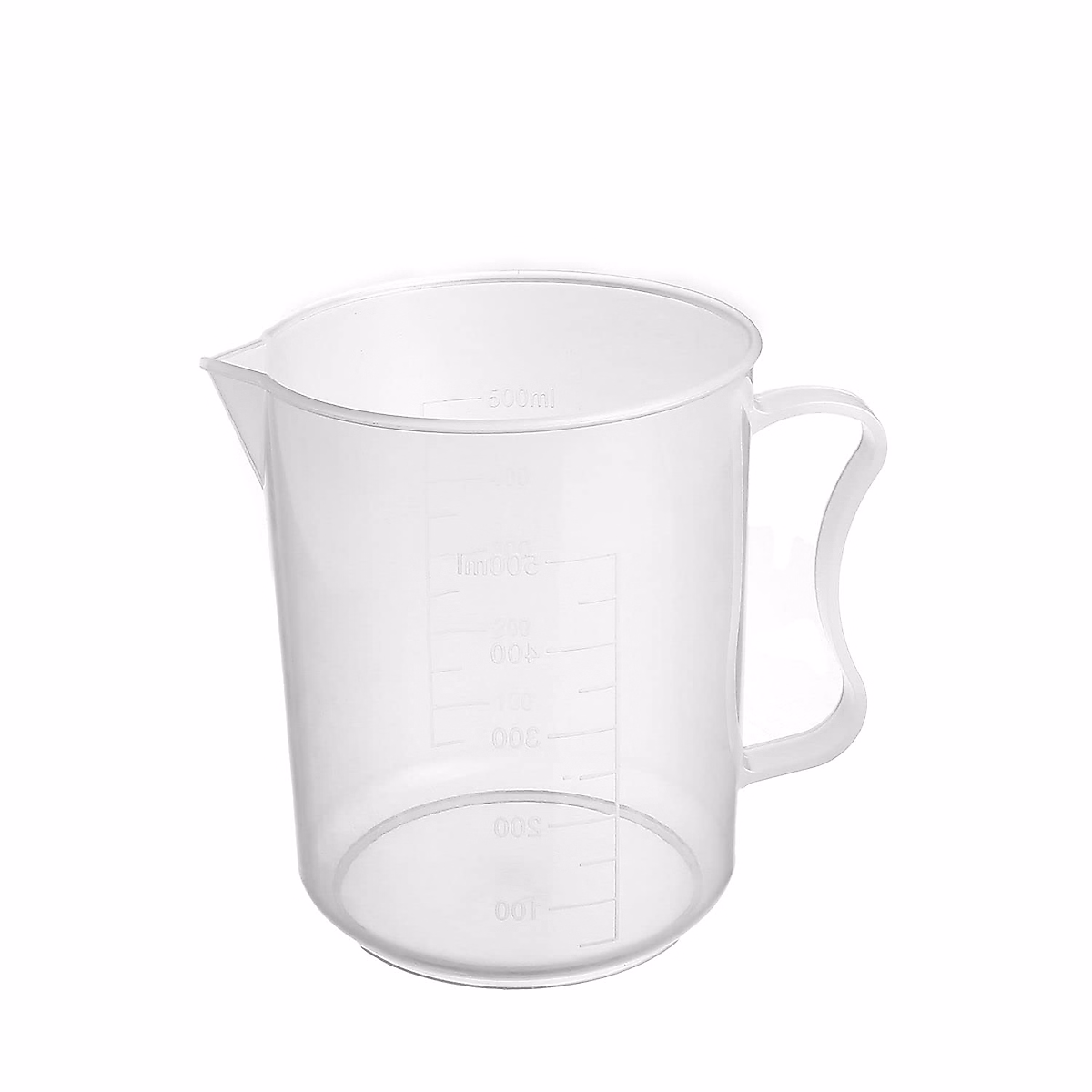Bettomshin 1Pcs 500ml Resin Mixing Cups, PP Plastic Measuring Cups High Form Beaker with Handle, Liquid Measuring Cups, Graduated Beakers Multipurpose Mixing Cups Transparent for Lab Kitchen Liquids