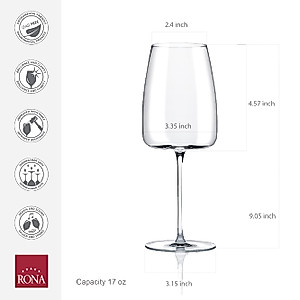 RONA Lord 51 Wine Glass | 17 oz. | Set of 6 | Lord Collection | Party Set & White Wine Glasses | Crystalline Glass | Ideal for Home, Restaurant, Party, Wedding, Wine | Made in Europe |