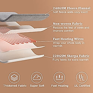 CAROMIO Electric Heated Blanket Throw, 4 Heating Levels & 4 Hours Auto Off, Thick Flannel & Sherpa Reversible Electric Blanket, Fast Heating Blanket Throw with Overheating Protection, Brown 50" x 60"