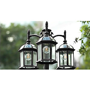 Aluminum Outdoor Lamp Post Birdcage, Hardwired Street Light Post for Outside, 3-Head Pole Light Modern Lamp Post Outdoor Lighting with Clear Glass Panels for Garden Patio Backyard Walkway Driveway