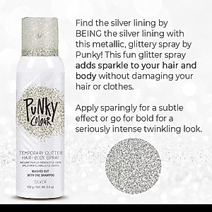 Punky Temporary Hair and Body Glitter Color Spray, Travel Spray, Lightweight, Adds Sparkly Shimmery Glow, Perfect to use On Hair, Skin, or Clothing, 3.5 oz - SILVER