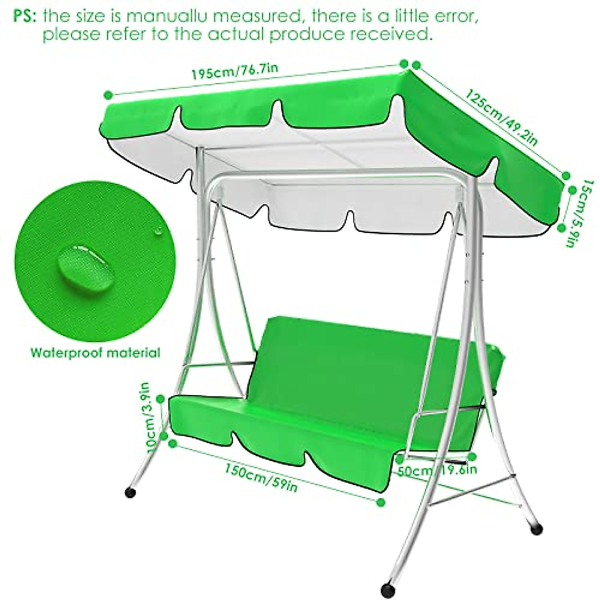 Outdoor Patio Swing Chair Cover, 210D Oxford Hammock Swing Canopy Cushion Covers for 3 Seater, Waterproof Garden Furniture Protector for Backyard, Lawn, Poolside, Balcony