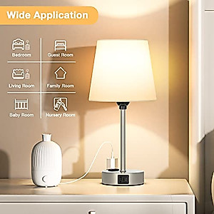 Table Lamps for Bedrooms Set of 2 Bedside - Nightstand Bedroom Lamp with USB C Port and AC Outlet Charging, Dimmable Touch Small End Side Lamp, White Night Stand Light for Kid/Guest Room/Living Room
