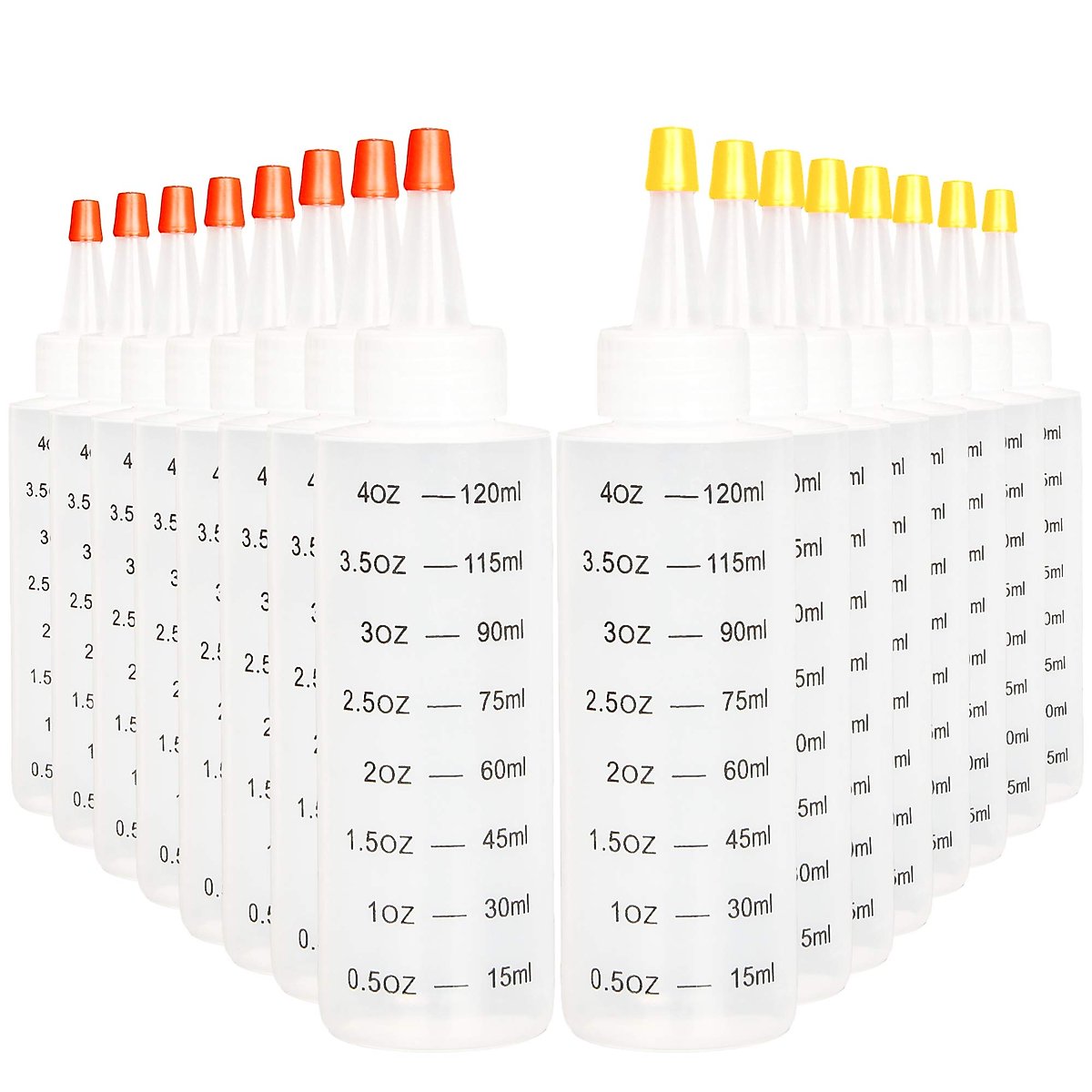 Youngever Set of 16 Plastic Squeeze Condiment Bottles with Tip Cap, HDPE Squeeze Condiment Bottles for Crafts, Food Art, Glue, Henna (4 Ounce)
