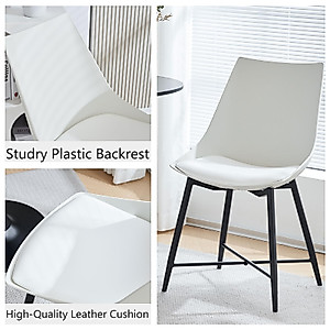 ANOUR Modern Dining Chairs Set of 2,Plastic Kitchen Chairs with PU Leather Cushions and Sturdy Metal Legs, Upholstered Armless Side Chair for Dining Room, Kitchen,Living Room-White