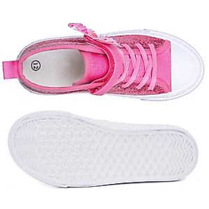 Toandon Girls Kids Sneakers Glitter Canvas Shoes Sparkle High Top Toddler Child Adjustable Hook Loop Straps Velcro Non Slip Lightweight Walking Outdoor Butterfly Pink Size 2