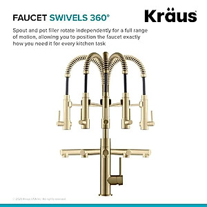 KRAUS Artec Pro (1 st Gen) 2-Function Commercial Style Pre-Rinse Kitchen Faucet (No Pull Down) with Pot Filler in Spot Free Antique Champagne Bronze with Soap Dispenser, KPF-1603SFACB-KSD53SFACB