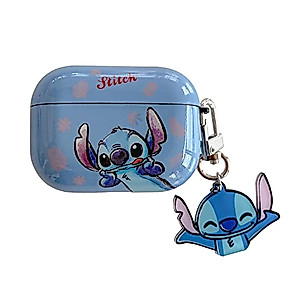 Soft TPU Blue Stitch Case with Charm and Keychain for Apple AirPods Pro AirPodsPro 2019 Model Funny Face Cute Lovely Adorable Kawaii Girls Kids Women