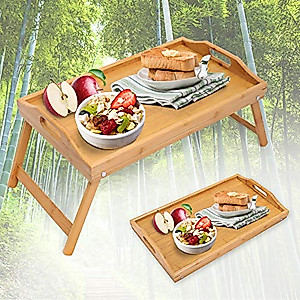 SANPON Bamboo Bed Tray for Eating Breakfast Trays for Bed Serving Trays with Handles Food in Bed Tray Large