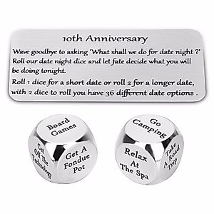 CQNET TIN Date Night Dice 10th Anniversary Special 10 Year Anniversary Date Night Entertainment Gift for Anniversary, Wedding, Valentine, Birthday, Christmas