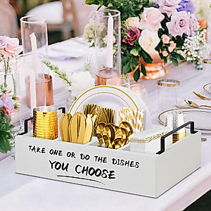 Ameuphercy Wood Utensil Holder for Kitchen Counter - Organizer for Plates, Cups, Forks, Spoons, Napkins - Dispenser and Dish Holder for Weddings, BBQs