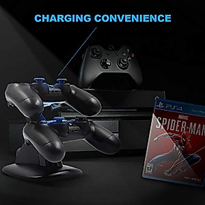 2 Pack PS4 Controller Charger, Playstation 4 / PS4 / PS4 Pro / PS4 Slim Controller Charging Dock Stand Stations with Dual Micro USB Fast Charging & LED Indicator (Black & White)