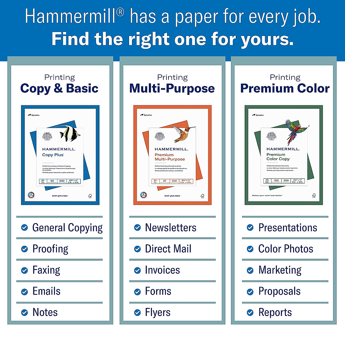 Hammermill, 122549, Premium Color Copy Cover, 100 Bright, 60lb, 8.5 x 11, 250/Pack, Sold As 1 Pack