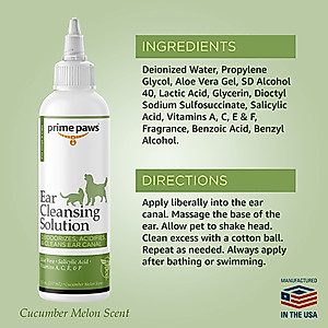 Prime Paws Cat & Dog Ear Cleaning Solution - Otic Ear Solution for Dogs - Liquid Flush for Soothing Itchy Ears & Effective Otic Care - Cucumber Melon Scent - 8 oz, White (PRIM1033)