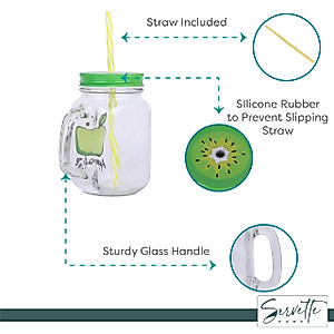 Mason Jar Drinking Glasses 15oz/450mL with Lid & Straw Printed Fruit - Set of 4
