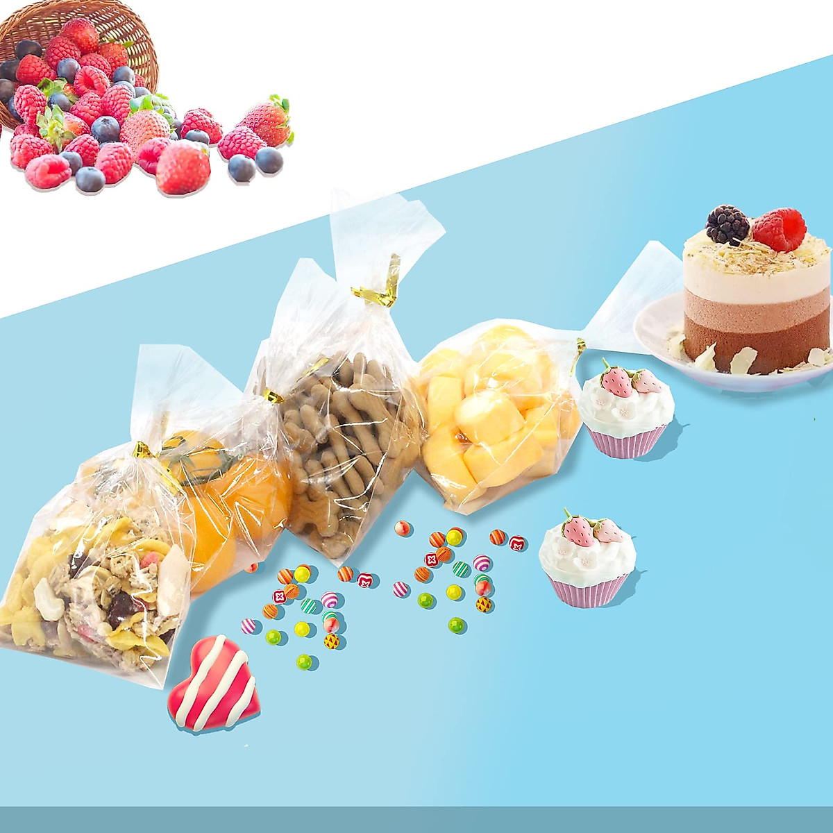 400PCS Clear Cellophane Treat Bags Gift Bags Cello Treat Bgas 2 Sizes 4×6,5×7 Inches with 400 Twist Ties for Gift Wrapping Chocolate Cookie Dessert Candy Chocolate Dessert Packaging