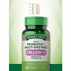 Nature's Truth Probiotics with Enzymes | 60 Capsules | Stomach Friendly for Men and Women | Non-GMO and Gluten Free Digestive Health Supplement