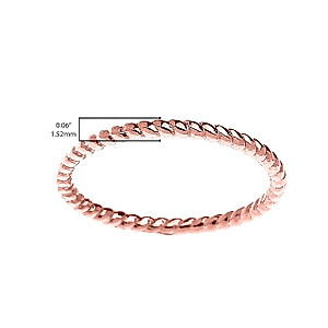 10K Rose Gold Dainty Stackable Rope Cable Design Slender Band Ring - Size 7-1/2