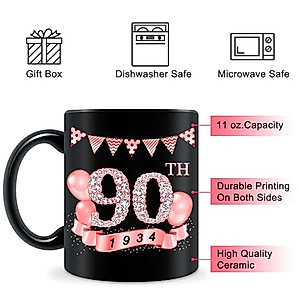 Tillfuru 90th Birthday Gifts for Women, 1934 Old Time Information-90th Birthday Mug, 90th Birthday Gifts for Women, 90 Year Old Birthday Party Decorations, Ninety Birthday Mug, Milestone Birthday