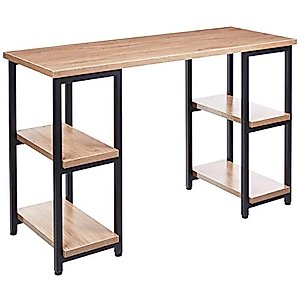 Coral Flower Landisl Desk,Simple and Modern Design,with Four Open Shelves for Books, Office Supplies or Accessories Within Easy Reach，Light Oak