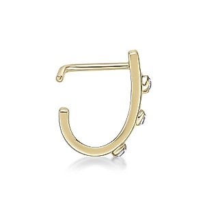 Lavari Jewelers 20 Gauge L Shaped Faux Hoop Cubic Zirconia Three Stone Nose Ring in 14k Yellow Gold Unisex CZ Stud Nose Ring Hypoallergenic 20G Body Piercing