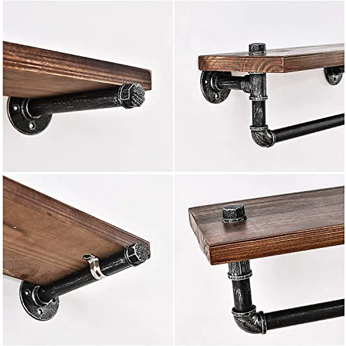 BOSURU Industrial Iron Pipe Shelves Wall Mount Wood Floating Shelf Rustic DIY Storage Shelving with Towel Rack for Bathroom,Living Room,Bedroom(Black,3-Tier)