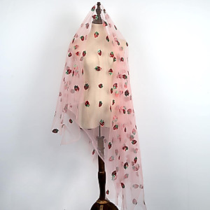 Lovely Sequins Embroidered Strawberry Net Fabric Lightweight Tulle Netting for Sewing Dresses - 60 inches Wide, 2 Yards Precut - Pink