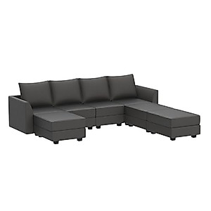 HONBAY Modular Sectional Sofa Velvet U Shaped Couch with Ottomans Convertible Sectional Couch 7 Seater Sofa with Storage Seat, Grey