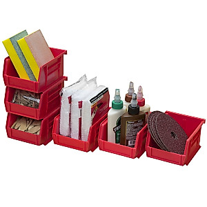 Akro-Mils 30210 AkroBins Plastic Hanging Stackable Storage Organizer Bin, (5-Inch x 4-Inch x 3-Inch), Red, 6-Pack