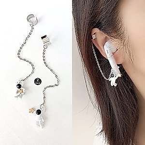 ZOSTLAND 1 Pair Creative Earphone Anti Lost Earring Clip Earclip Strap Wireless Earhook Earbud Ear Bud Holder Connector Compatible with Airpods 1/2/Pro/3 Beats Fit Pro Sony (Astronaut)