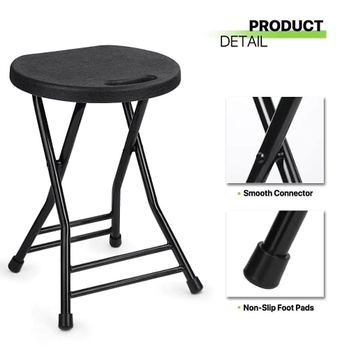 Magshion Foldable Stool with Handle Indoor Outdoor 6 Pack Backless Folding Stool Sturdy 230lbs Capacity, 18 Inch Black