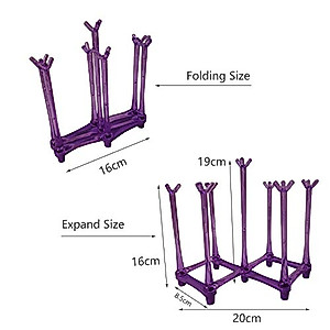 Pruple Retractable Cup Drying Rack Drinking Glass and Sports Bottle Drainer Stand Plastic Bag Dryer for Kitchen Dish Drainer with 7 Plastic Mug Tree Hooks