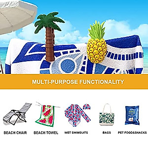 Kirmoo 4 Pack Beach Towel Clips for Beach Pool Lounge & Cruise Chairs Holders Palm Tree,Plastic Large Clothespins for Hanging Clothes Pins Set of 4 (Palm Tree and Pineapple)