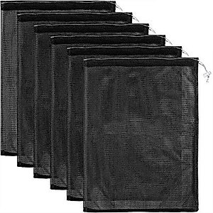 Frienda 6 Pieces Mesh Stuff Sack, Durable Nylon Mesh Drawstring Laundry Bag for Rinsing Beach Toys, Seashell Collecting, Mesh Bags and Travel (15 x 22 Inch, Black)