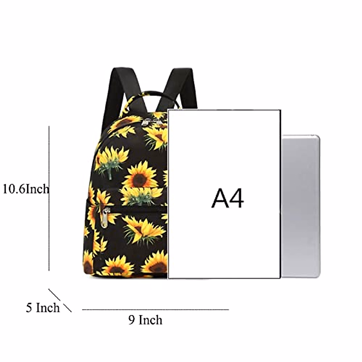Layfoo Sunflower Small Backpack Purse , Black Floral Girls Teens Minil Backpack Purse for Women, Cute Backpack Purse Kawaii School Travel Shoulder Purse Bag Sunflower Yellow 10 Inch