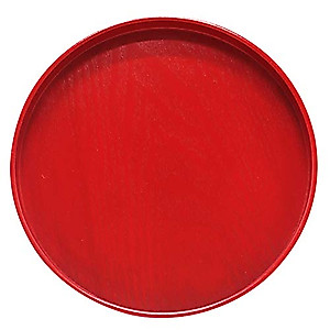 Round Solid Wood Serving Tray, Non-Slip Tea Coffee Snack Plate Food Meals Serving Tray with Raised Edges for Home Kitchen Restaurant(10.6inch,Red )