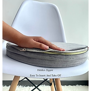 Frabury 2 Pack Round Plush Velvet Seat Cushions Office Kitchen Dining Chair Cushions Pads 14x2 Inch (Light Gray)