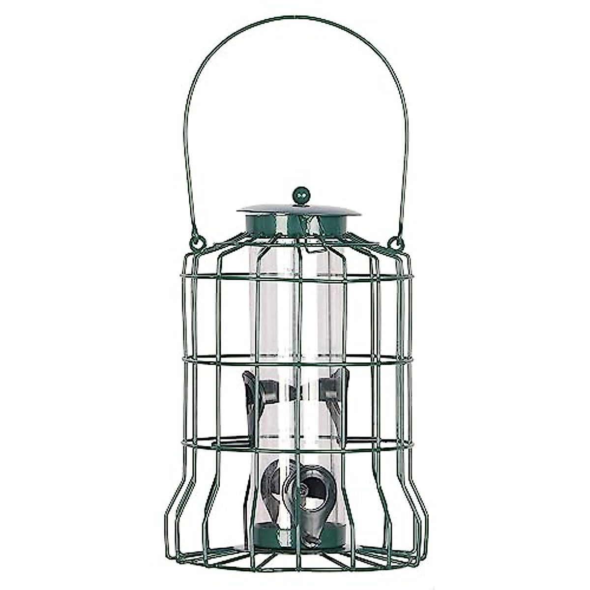 ISALRAY Outdoor Hanging Wild Bird Feeder Cage Squirrel Proof with Large PC Tube Metal Seed Guard Feeder