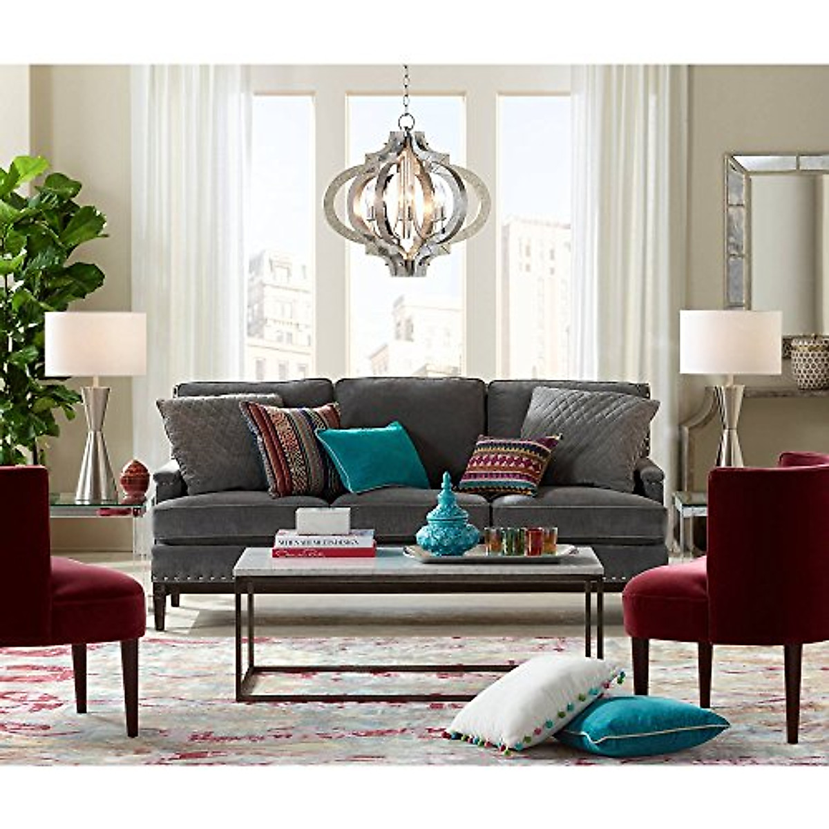 Walker Edison Modern Marble and Metal Frame Open Rectangle Coffee Accent Table Living Room Ottoman End Table, 42 Inch, Marble