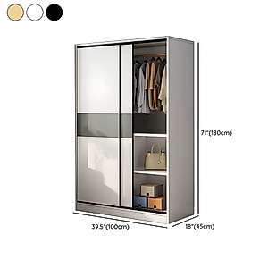 LITFAD Sliding Door Wardrobe Wooden Minimalistic Bedroom Armoires Modern Clothes Cabinet Functional Closet for Clothing with Shelves and Clothing Rods for Bedroom Storage,White-39.5"L x 18"W x 71"H