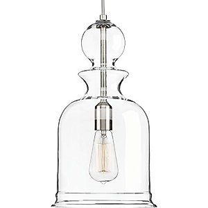 Staunton Collection 1-Light Clear Glass Global Pendant Light Brushed Nickel
