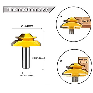 LEATBUY 45°Lock Miter Router Bit Tongue and Groove Set,1/2 Inch Shank Wood Milling Cutter Drilling Carbide Tool For Door Table Cabinet Shelve Wall DIY Woodwork (1/2-45 Degree)