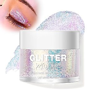 Body Glitter Gel - Holographic Body Glitter Gel for Body Hair Lip, Long Lasting Festival Party Makeup Body Glitter, Color Changing Glitter Gel Under Light, 1.35 oz (02 Sparkling Pink)