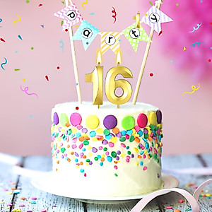 18 PCS Gold Birthday Number Candles Diamond Shape Number 0-9 Cake Tropper Decoration Wedding Ten-Year Milestone Anniversary Happy Birthday Party Celebration