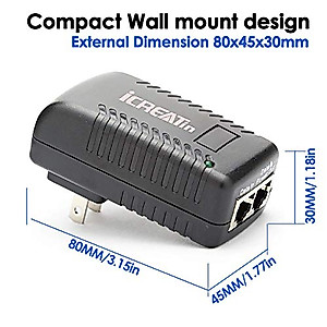 iCreatin Wall Plug POE Injector with 48v Power Supply 802.3af for Most Cisco/Polycom/Aastra Phones and More