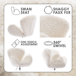 H&Y Hi&Yeah Comfy Faux Fur Cute Desk Chair no Wheels, Swivel Height Adjustable Home Office Chair, Accent Chairs for Living Room, Bedroom, Vanity Chair, Faux Lamb Fur, Ivory