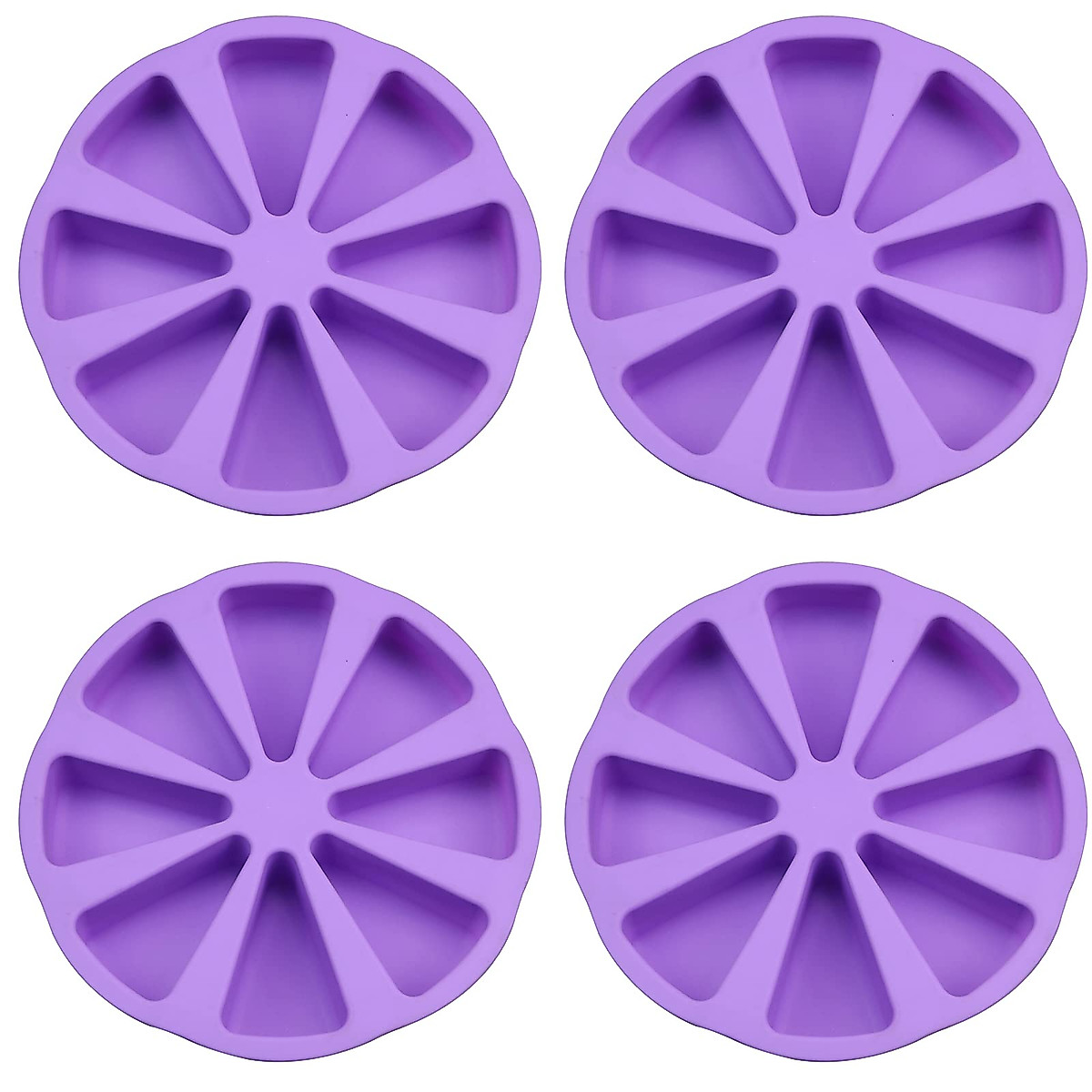 Cedilis 4 Pack Cornbread Molds for Baking, Pizza Cake Mold, Silicone Scone Pan, 8 Cavity Baking Molds, Triangle Cake Slice Mold, DIY Soap Mold, Purple